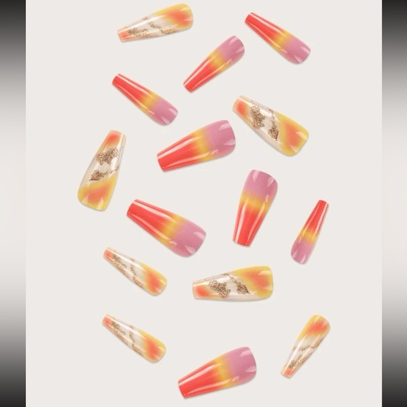 Other | Nwt Sunset Glitter Coffin Fake Nails | Poshmark
